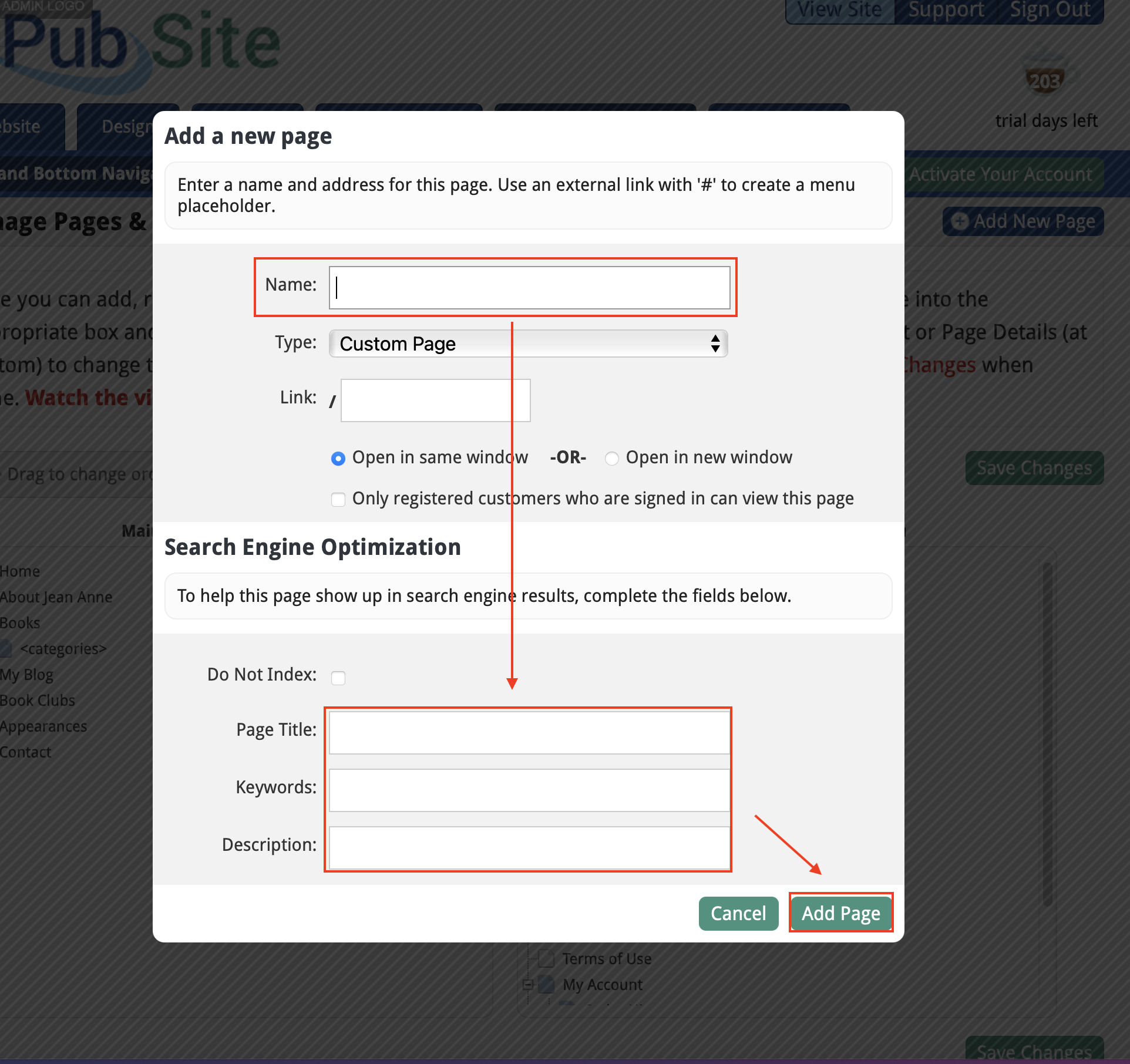 Adding a New Page to your Pub Site Website - Pub Site Help